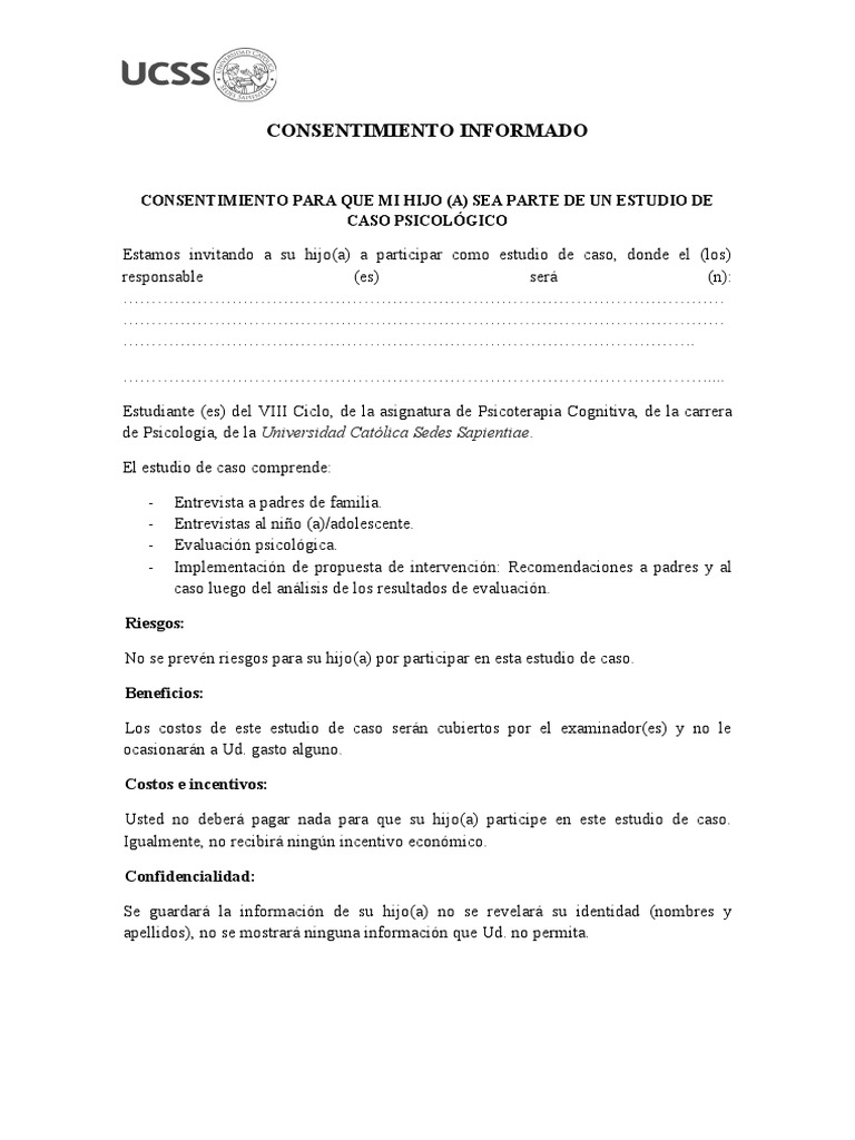 Consentimiento Informado Estudio de Caso | PDF