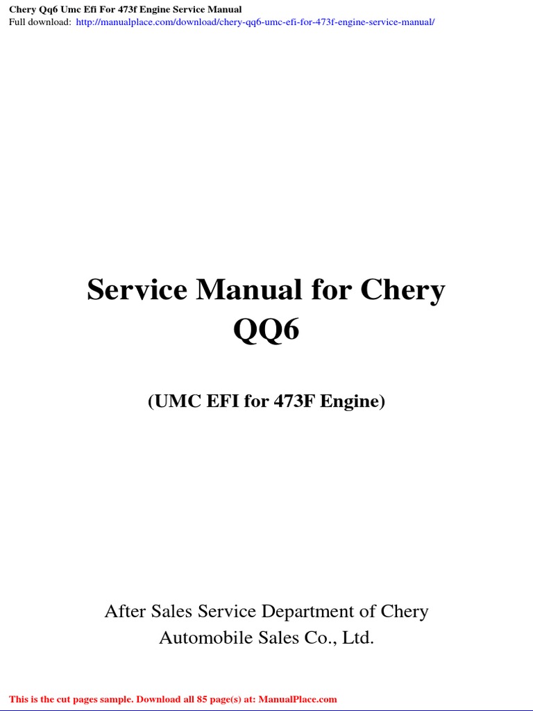 Chery Qq6 Umc Efi For 473f Engine Service Manual | Download Free PDF ...