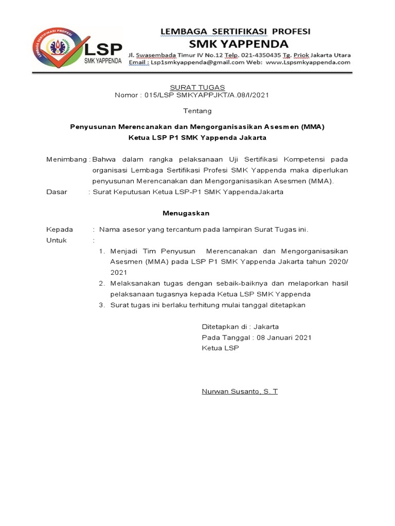 Surat Tugas Penyusunan MMA dan MPA | PDF