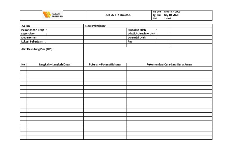 Form Nagan D3 - 02 - JSA - JSA, Work Permit, Inspeksi | PDF