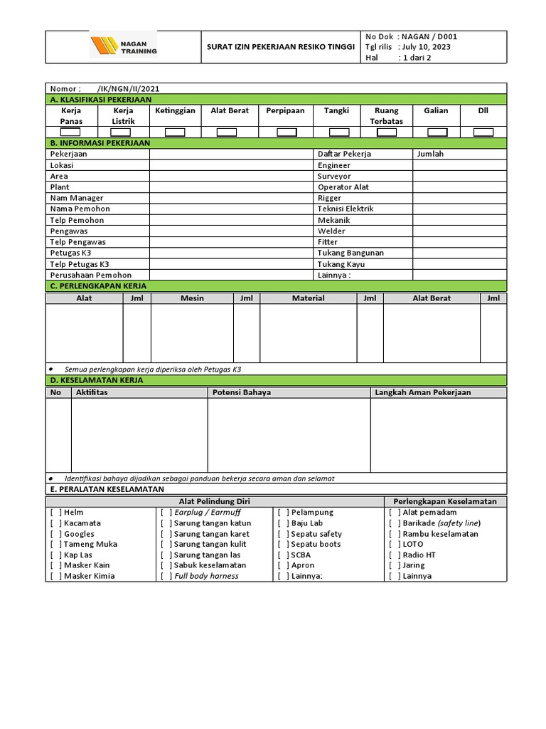 Form Nagan D3_02_Work Permit - JSA, Work Permit, Inspeksi | PDF