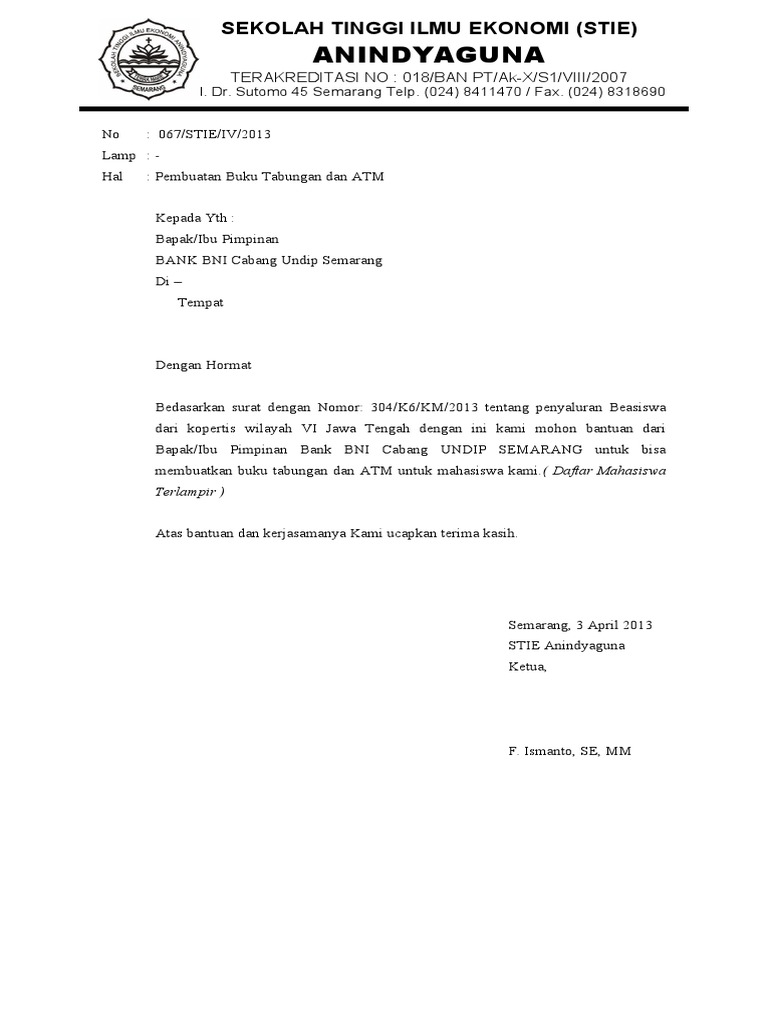 SURAT BANK BNI | PDF