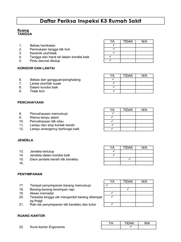 Form Inspeksi K3 Rumah Sakit | PDF