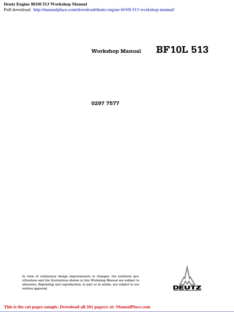 Deutz Engine Bf10l 513 Workshop Manual | PDF