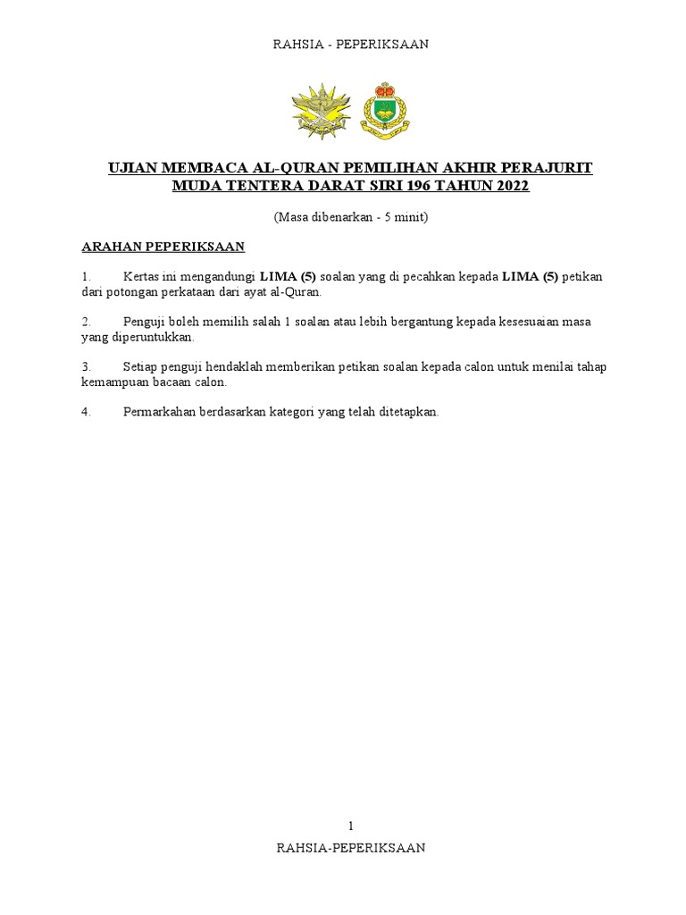 Ujian Membaca Al-Quran PM TD | PDF
