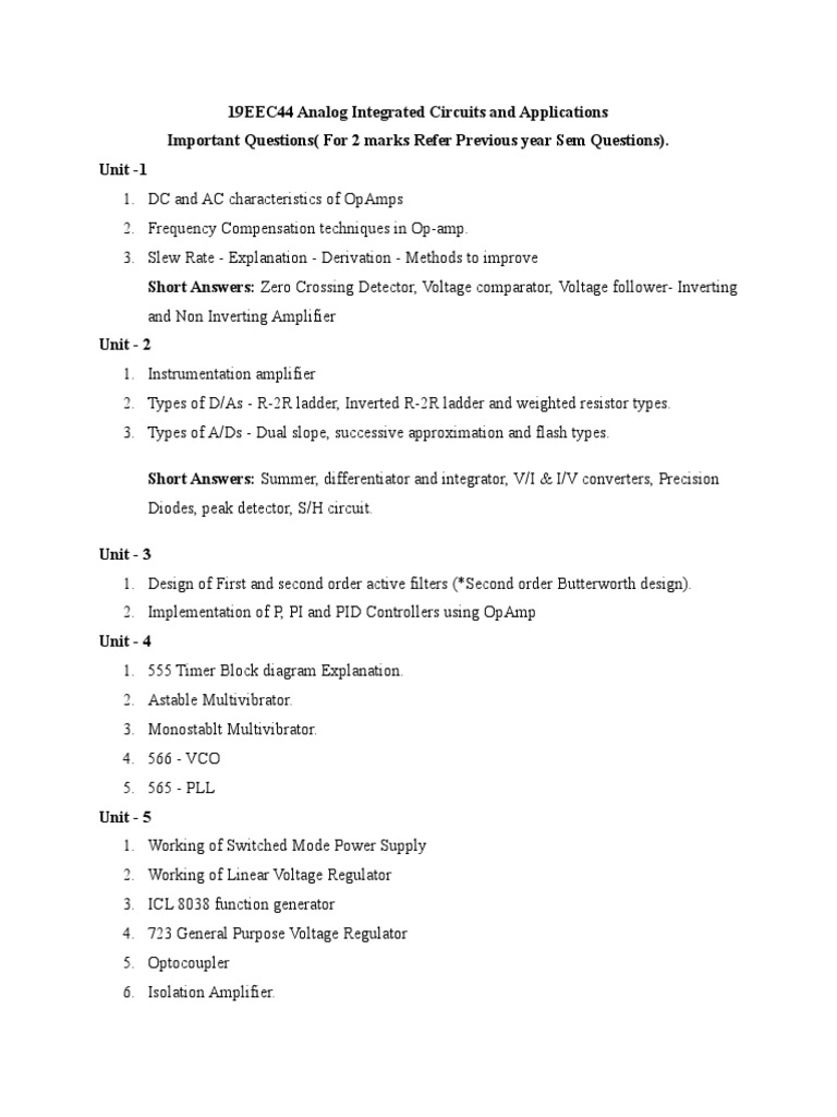 AICA Level 2: Analog Circuits Syllabus | PDF | Science & Mathematics