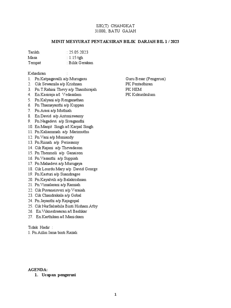 MINIT MESYUARAT 1 2023 | PDF