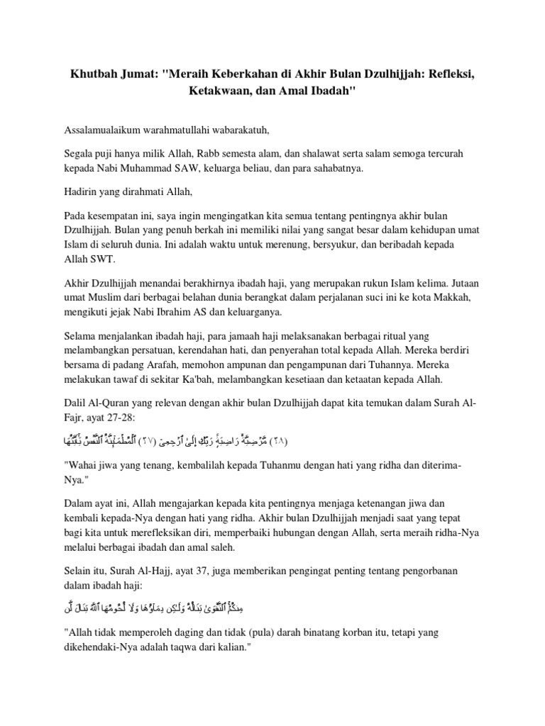 Khutbah Jumat Meraih Keberkahan Di Akhir Bulan Dzulhijjah Refleksi ... Khutbah Jumat Meraih Keberkahan Di Akhir Bulan Dzulhijjah Refleksi ...