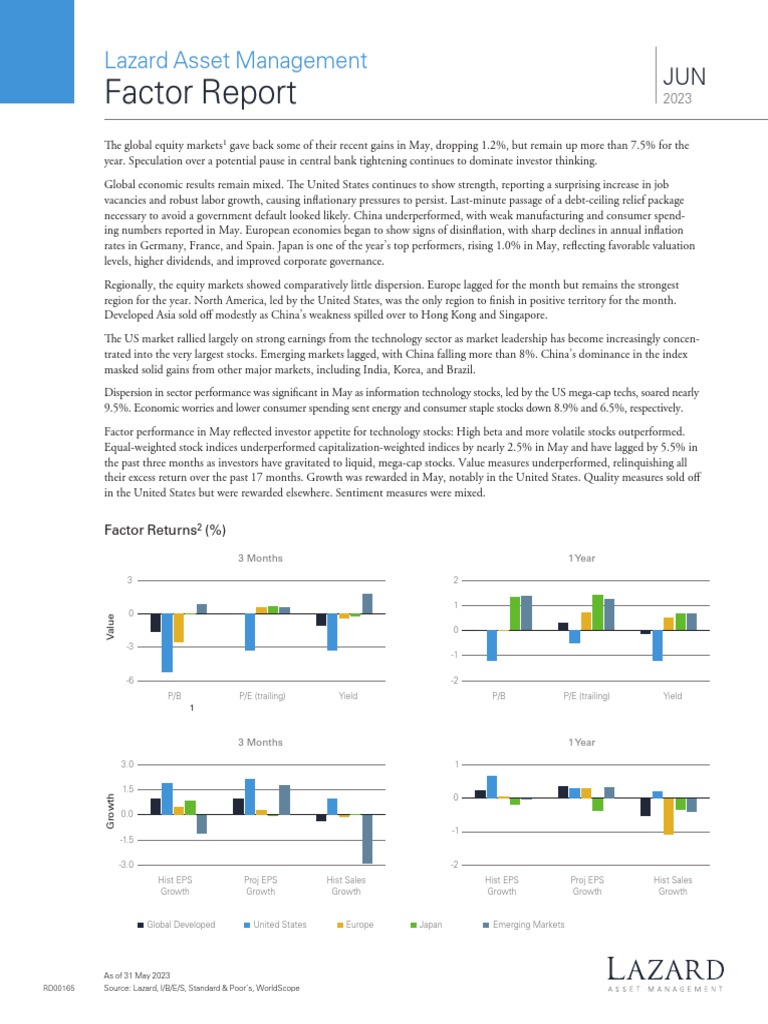 Lazard_MonthlyFactorReport-Global_202305 | PDF