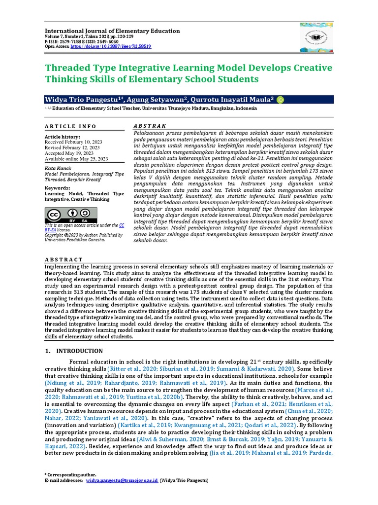 Threaded Type Integrative Learning Model Develops Creative Thinking ...