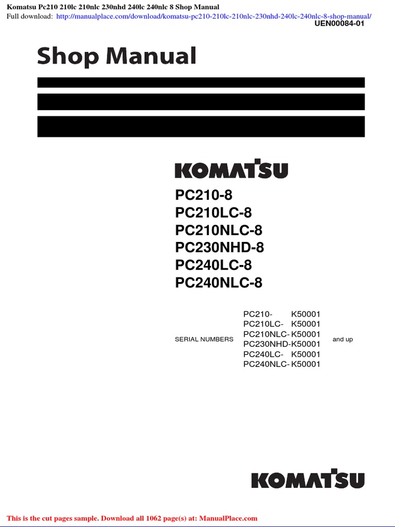 Komatsu Pc210 210lc 210nlc 230nhd 240lc 240nlc 8 Shop Manual | PDF