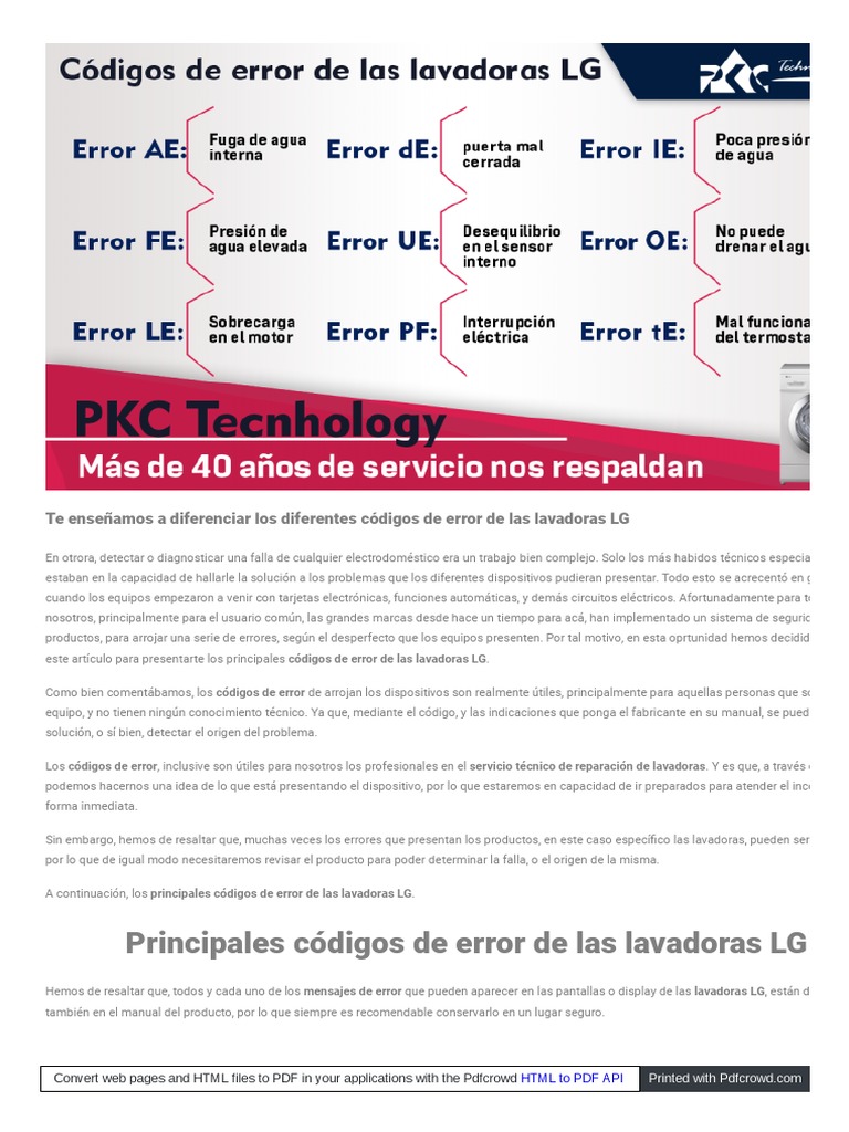 Lavadoras LG Codigos de Error | PDF | HTML | Lavadora