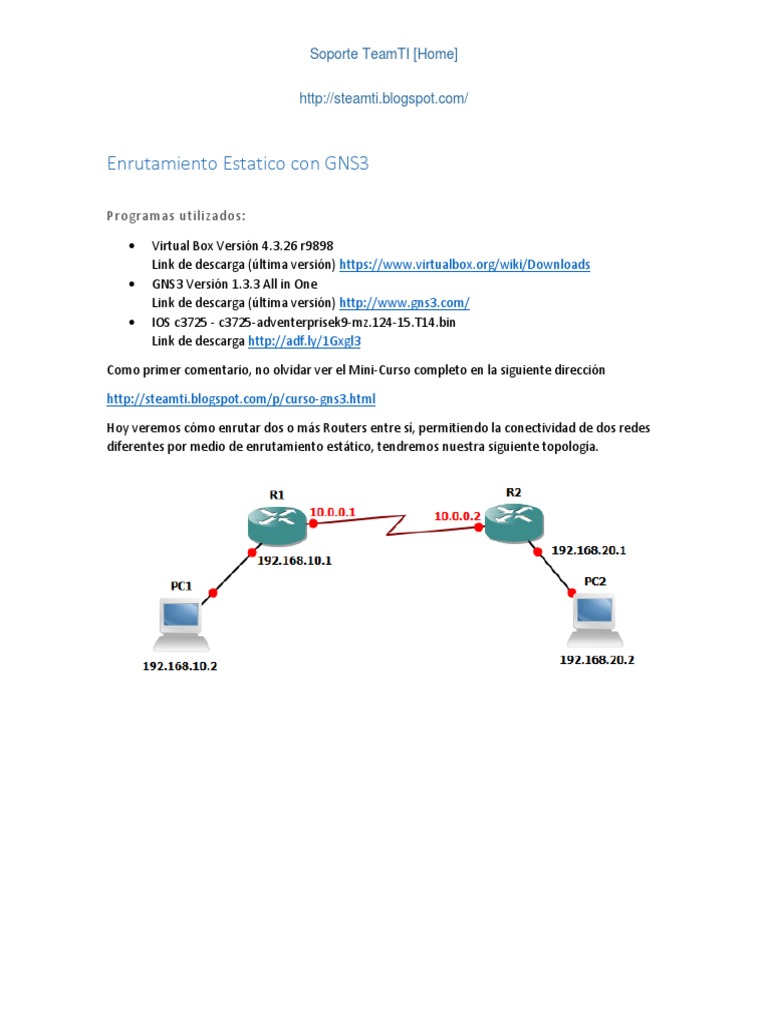 Enrutamiento Estatico Con Gns3 200521024303 | PDF