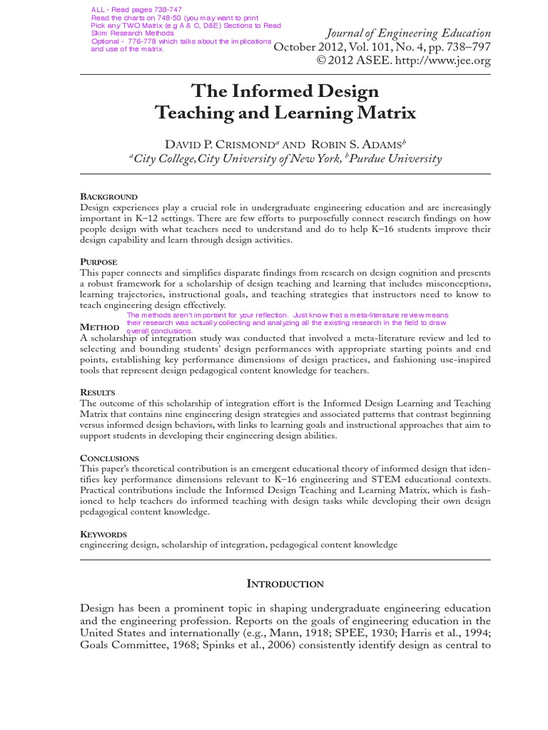 The Informed Design Teaching and Learning Matrix | PDF | Design | Learning