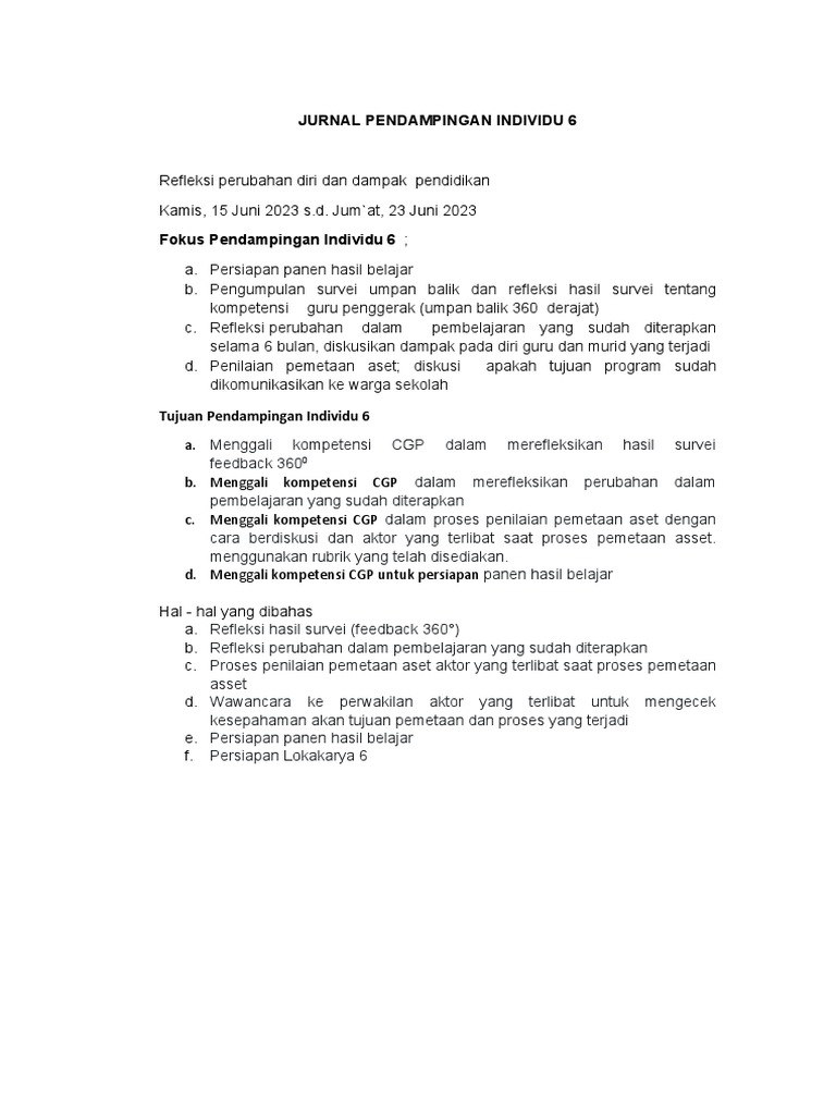 Jurnal Pendampingan Individu 6 | PDF