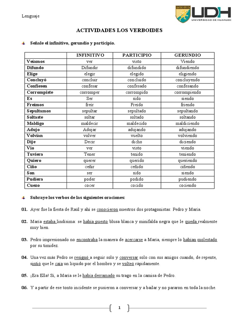 ACTIVIDADES LOS VERBOIDES (1) | PDF