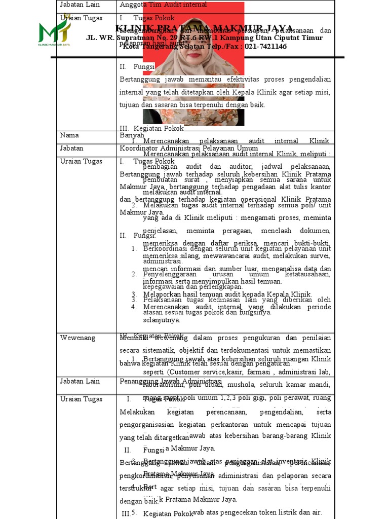Uraian Tugas Koordinator Administrasi Pelayanan Umum (Bariyah) | PDF
