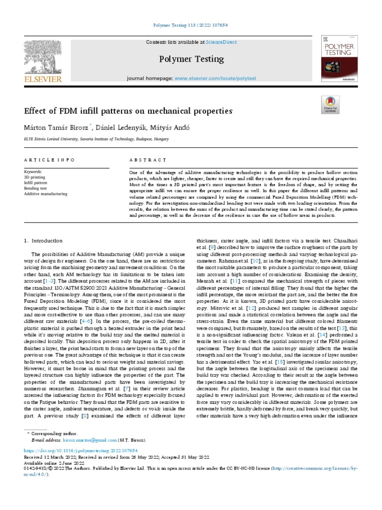 Effect of FDM Infill Patterns on Mechanical Properties | PDF