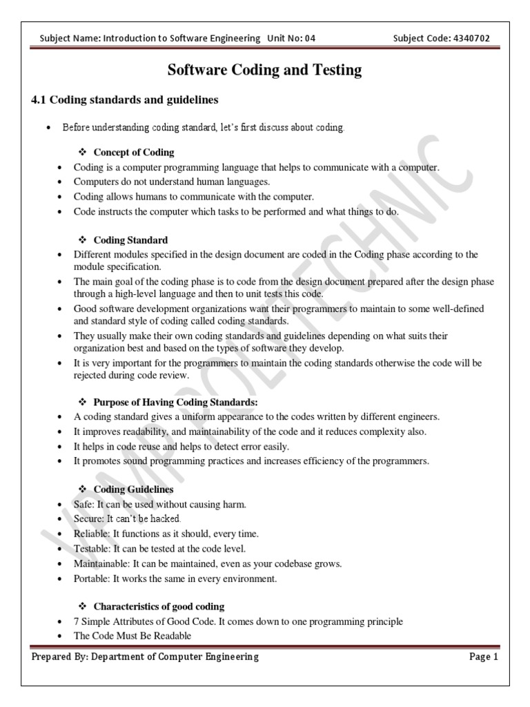 Unit 4 Software Coding and Testing | PDF