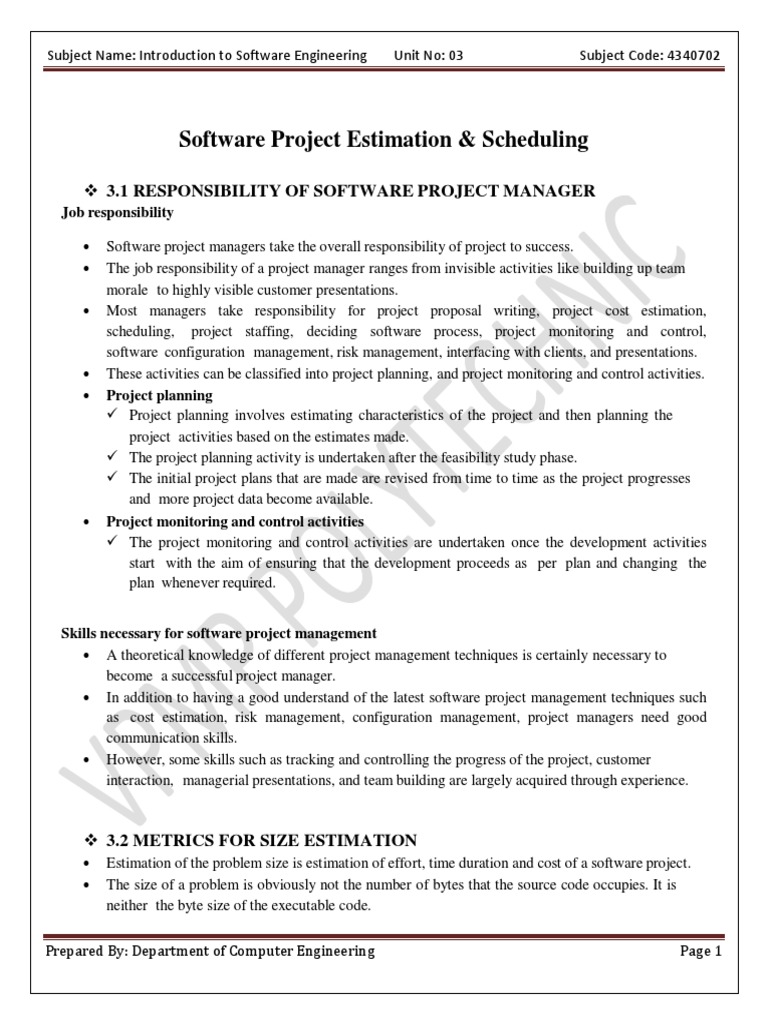 Unit 3 Software Project Estimation Scheduling Pdf Programming 9507