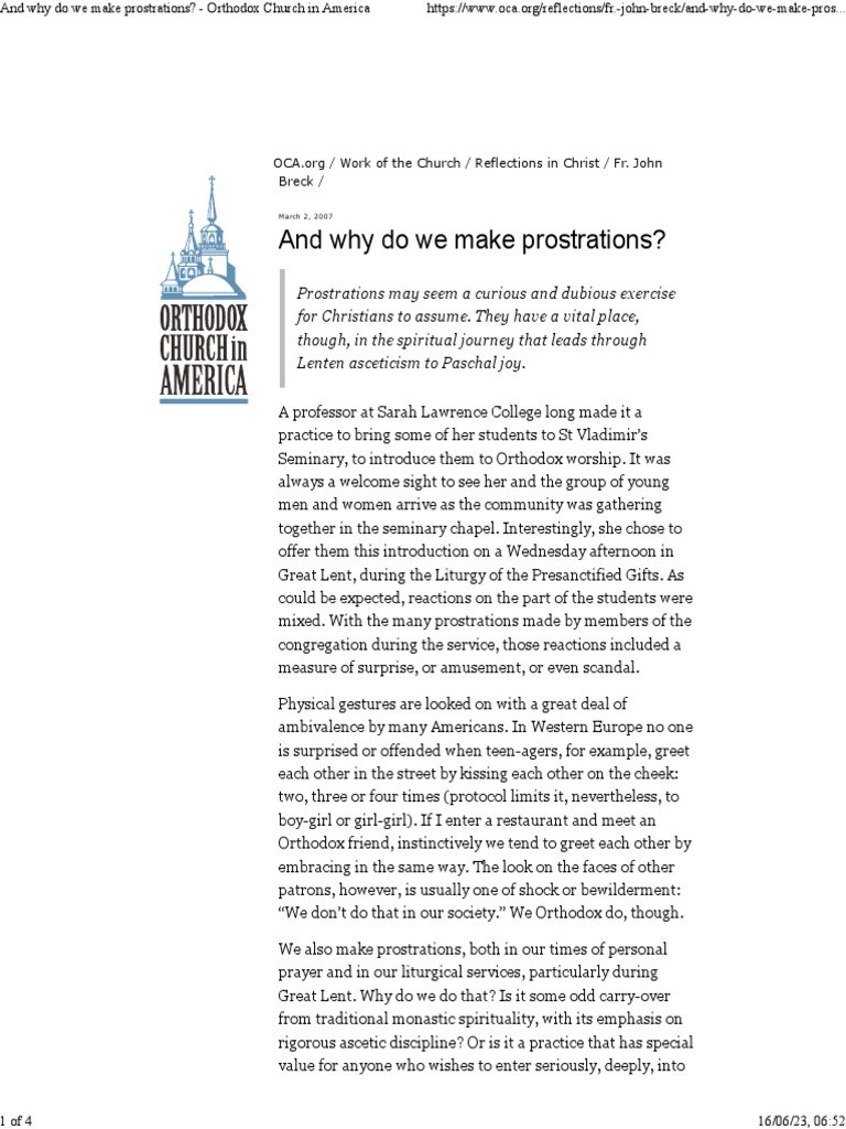 And Why Do We Make Prostrations - Orthodox Church in America | PDF | Confession (Religion) | Prayer