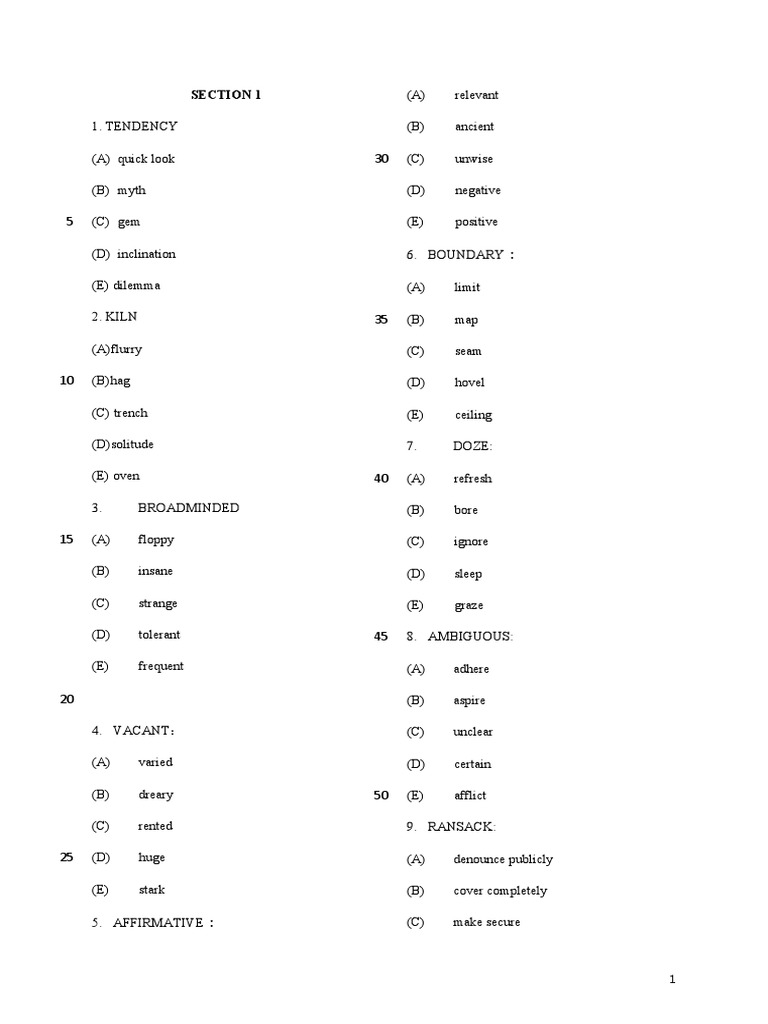 Vocabulary and Math Practice Test | PDF