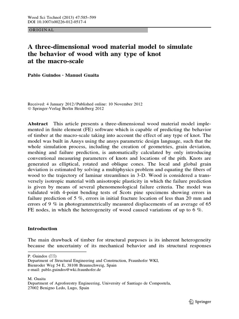 A Three-Dimensional Wood Material Model To Simulate The Behavior of ...