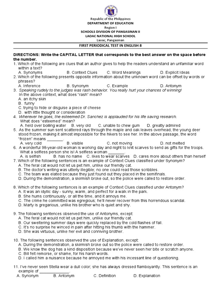 First Periodical Test 2022-2023 | PDF | Verb