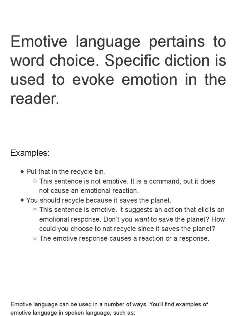 Emotive Language | PDF | Adverb | Linguistics