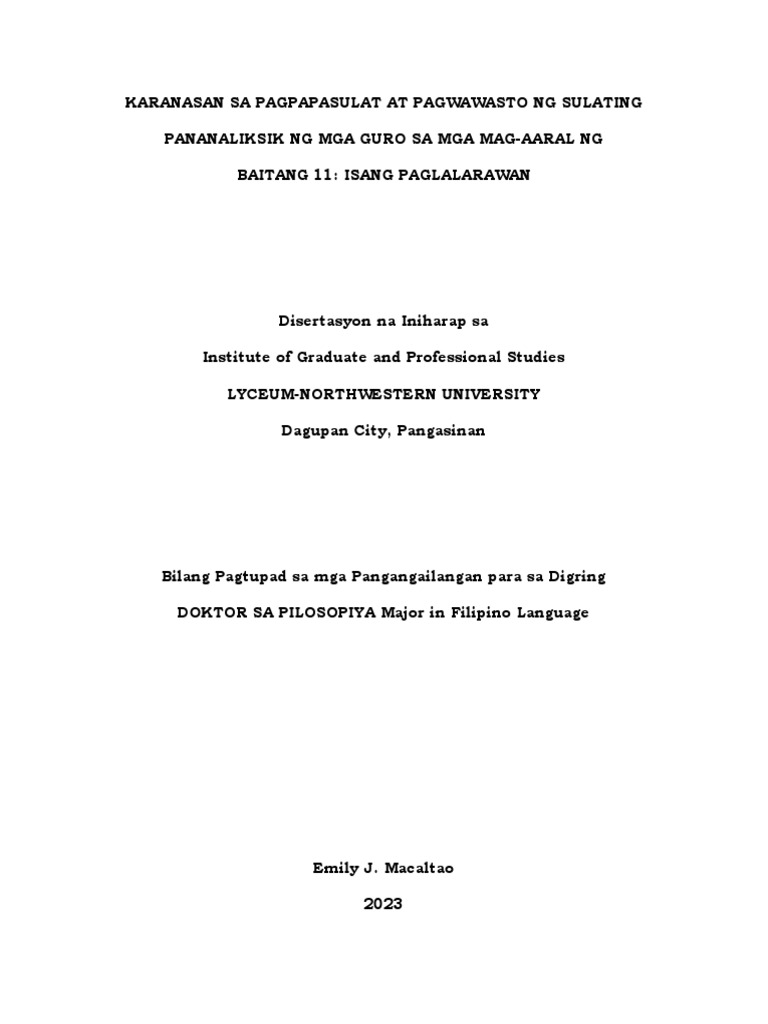 Karanasan Sa Pagpapasulat at Pagwawasto NG Sulating Pananaliksik NG Mga ...