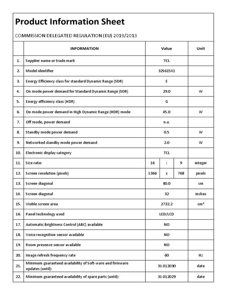 32s615_product-information-sheet_English | PDF | Computer Monitor ...