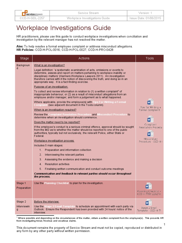 Workplace Investigations Guide - CCD-H-GDL-2257 Ver 1 | PDF