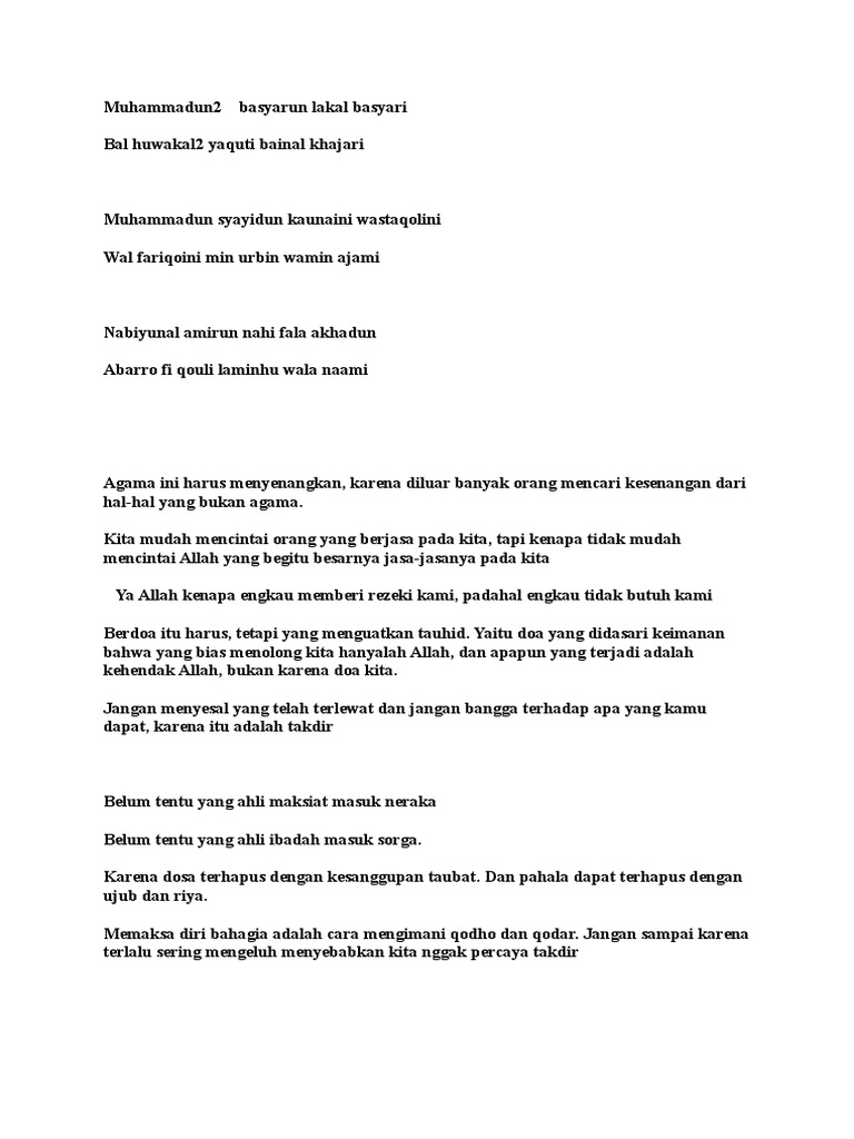 Lirik dan Makna Sholawat Muhammadun | PDF