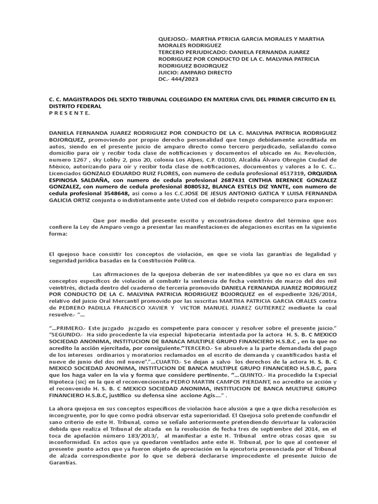 CONTESTACION DE AMPARO PEDRO MARTIN | PDF | Sentencia (ley) | Caso de ley