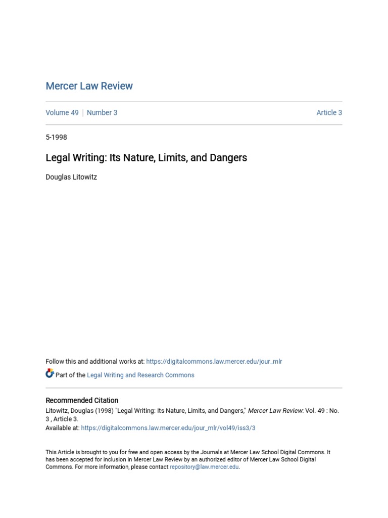 (Douglas Litowitz) Legal Writing - Its Nature, Limits, and Dangers ...