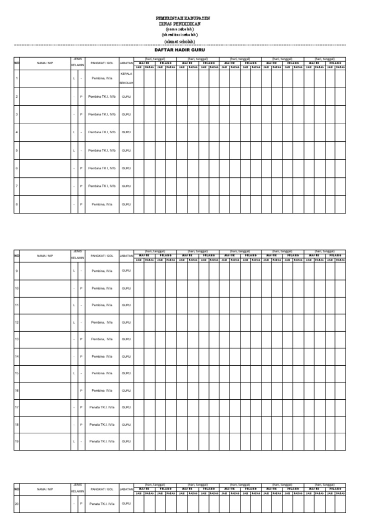 Daftar Hadir Guru Jam Datang Pulang | PDF Daftar Hadir Guru Jam Datang Pulang | PDF
