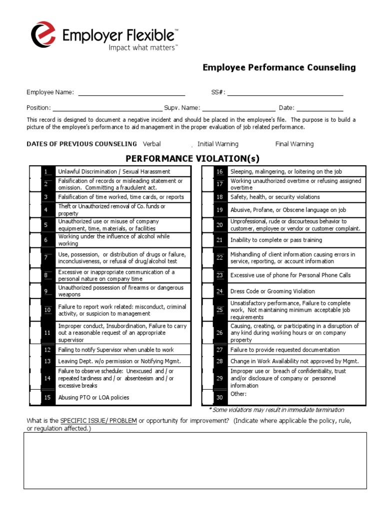 13-Performance Counseling Form - Reader Fillable | PDF | Applied Ethics ...