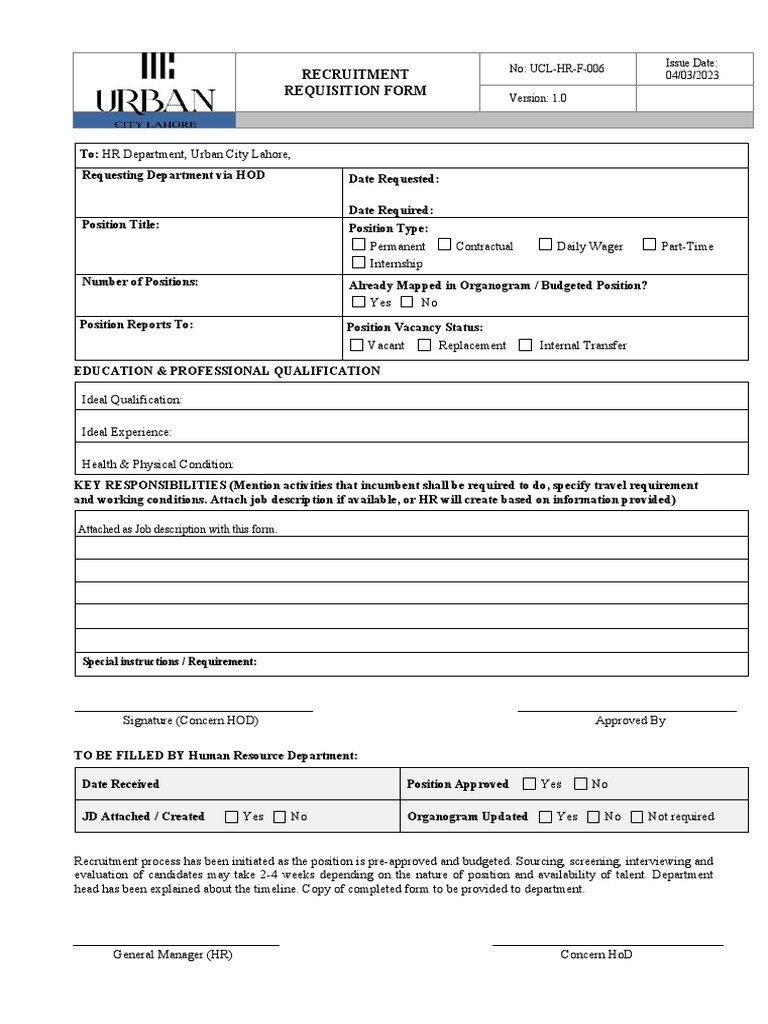 Recruitments Requisition Form | PDF