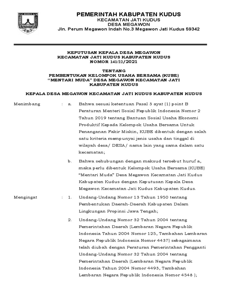 SK Kube Mentari Muda Megawon | PDF