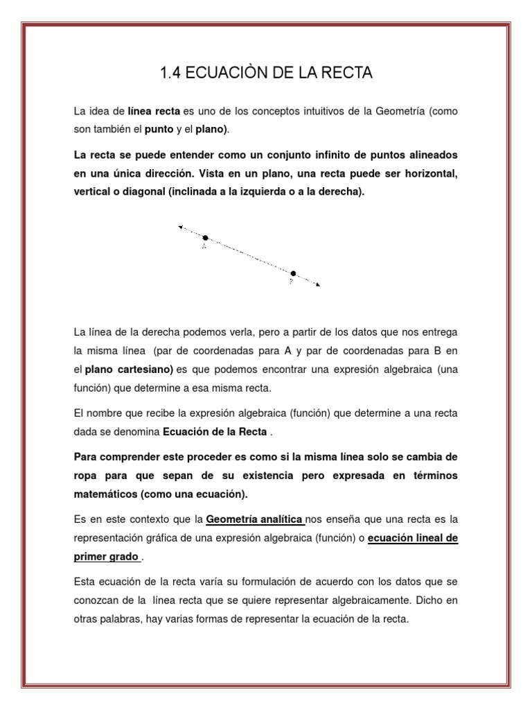 1.4 Ecuaciòn de La Recta | PDF | Línea (geometría) | Geometria plana)