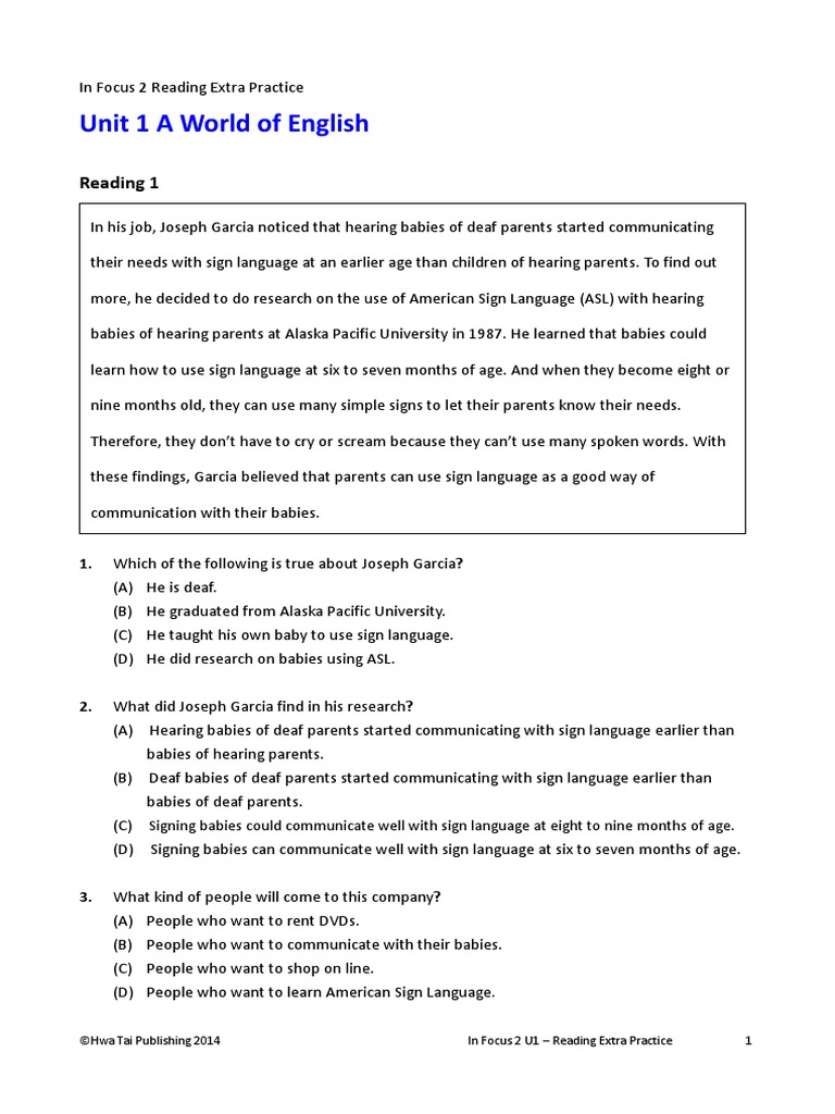 IF2-U1Readings Extra Practice (test) | PDF | American Sign Language ...