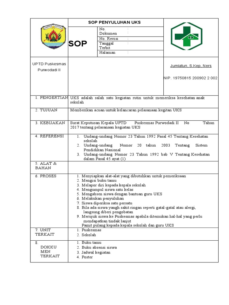 Sop Penyuluhan Uks | PDF