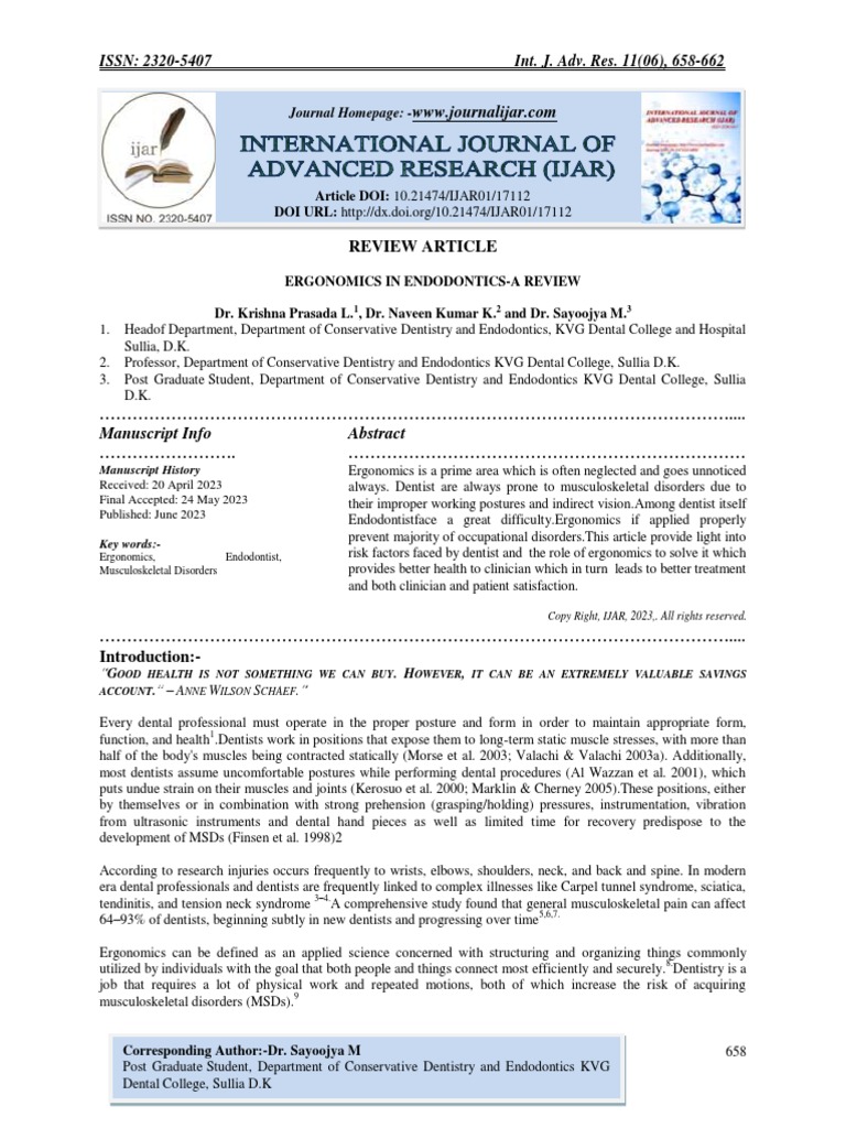 Ergonomics in Endodontics-A Review | PDF