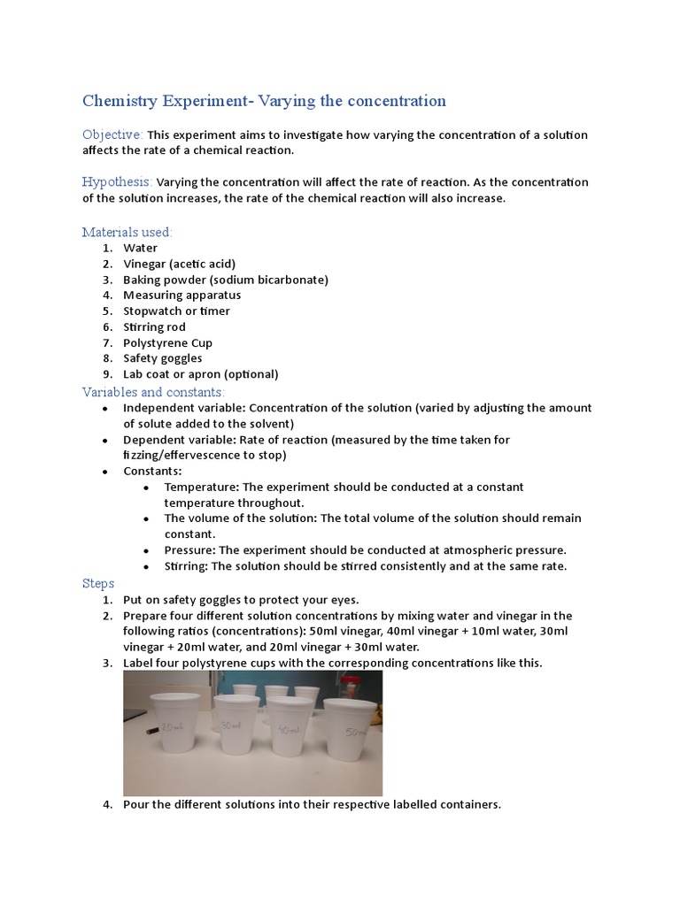 Experiments to show how concentration and surface area affect rate of ...
