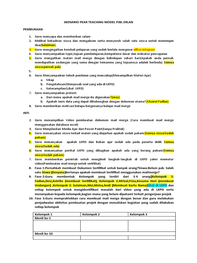 Skenario Pear Teaching Model PJBL Erlan | PDF Skenario Pear Teaching Model PJBL Erlan | PDF