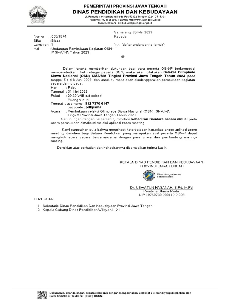 Undangan Pembukaan Osn P Sma 2023 | PDF