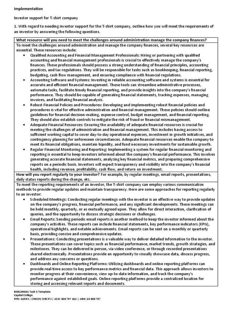 BSBLDR601 Task 5 Template Implementation | PDF | Accounting | Financial ... BSBLDR601 Task 5 Template Implementation | PDF | Accounting | Financial ...