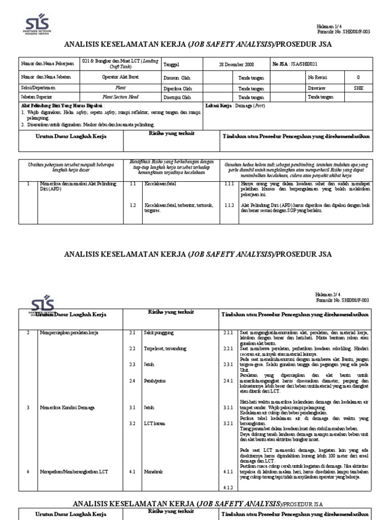 JSA Bongkar Dan Muat LCT V | PDF