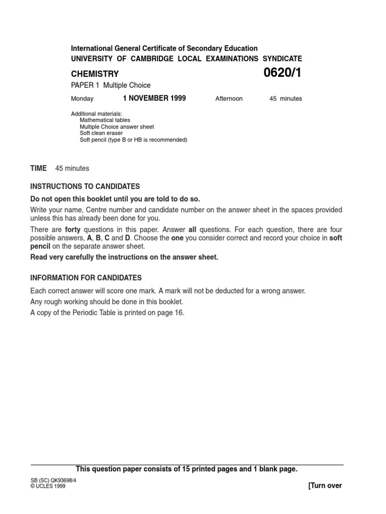 1999 NOV Paper 1 | PDF | Chlorine | Ethylene
