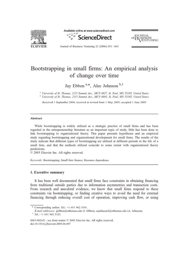 Bootstrapping in Small Firms An Empirical Analysis of Change Over Time | PDF | Entrepreneurship ...